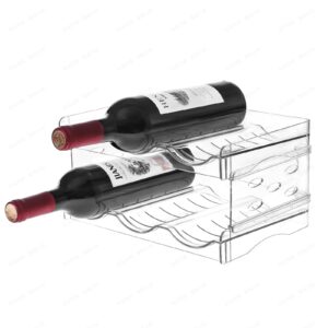 yenxiku wine rack for countertop, fridge, inside cabinet, 2 tier plastic tabletop wine bottle holder, water bottle organizer for refrigerator, pantry, hold 6 bottles