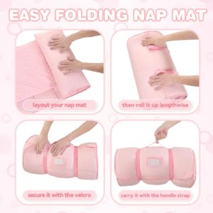 Toddler Nap Mat Pink Boho Tufted Geometric Kinder Nap Mats for Toddler Girls Boys Preschool Daycare Soft Fleece Kids Sleeping Mat Portable Sleeping Bag for Travel Camping