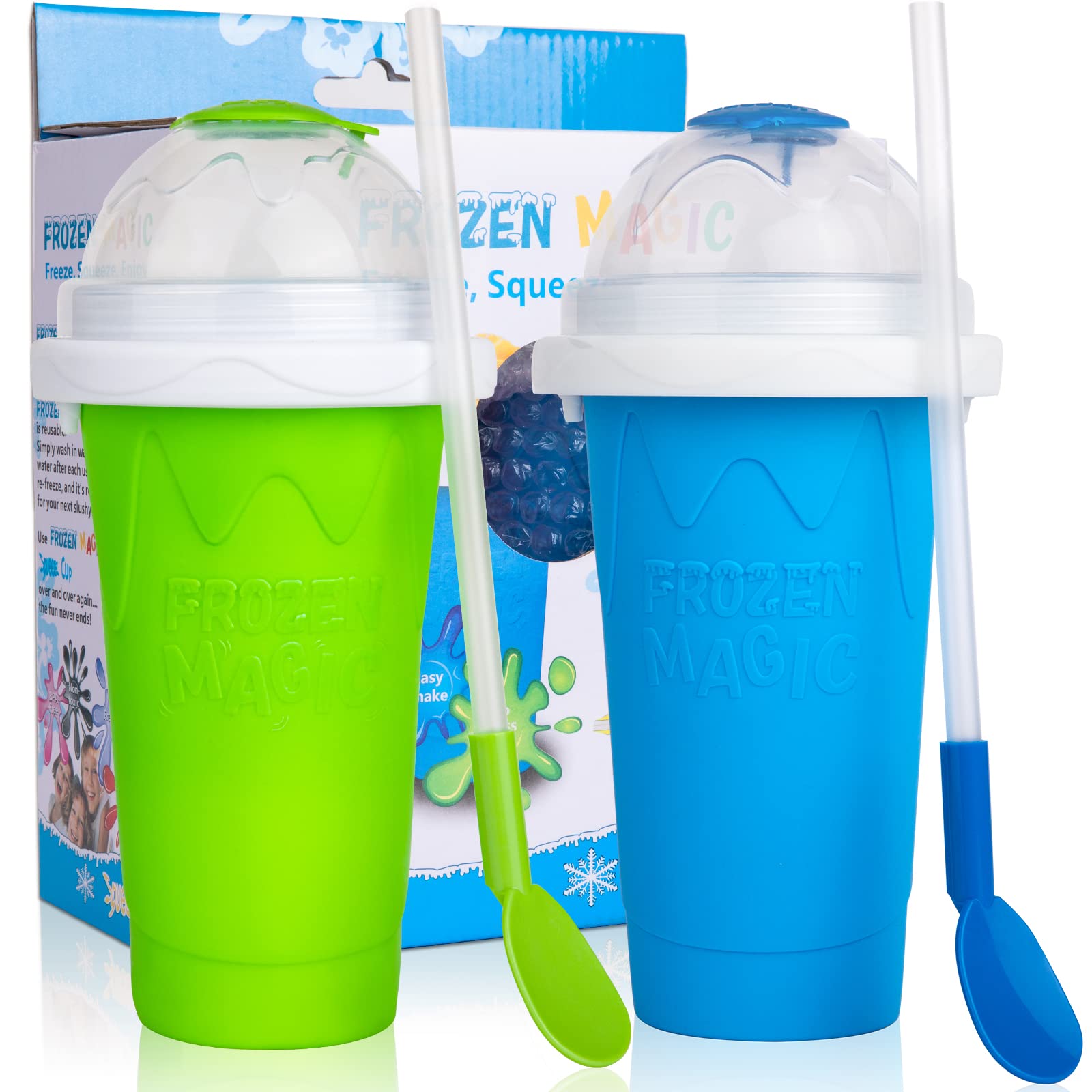 Slushie Maker Cup,Frozen Magic Squeeze Cup Slush Cup DIY Slushy Cup Smoothies Double Layers, Homemade Slushies Machine w/Straw and Spoon, Ice Cream Maker Cool Stuff Gifts for Friends & family