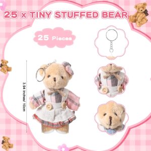 Poen 25 Sets Bear Baby Shower Favor for Guest 25 Stuffed Plush Mini Bears Plaid Tiny Stuffed Bear 25 Thank You Cards and Organza Bag for Gender Reveal Guest Gifts (Girl)