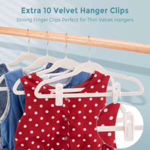 Tonswachic Baby Velvet Hangers 30 Pack - 11'' Inch Premium Non Slip Kids Felt Hangers for Clothes - Ultra Thin Baby Felt Hangers for Toddler Kids' Closet with 10 Hanger Clips - Beige