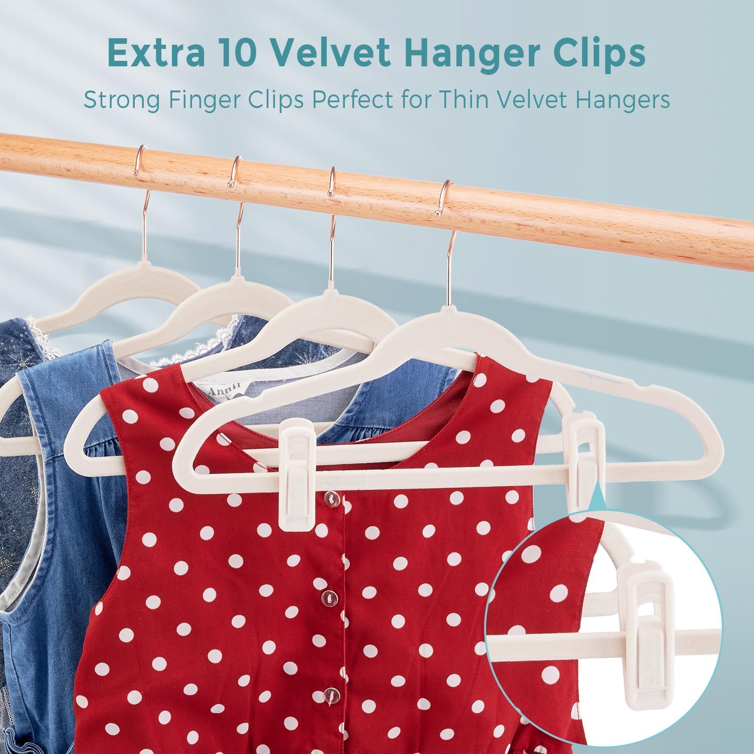 Tonswachic Baby Velvet Hangers 30 Pack - 11'' Inch Premium Non Slip Kids Felt Hangers for Clothes - Ultra Thin Baby Felt Hangers for Toddler Kids' Closet with 10 Hanger Clips - Beige