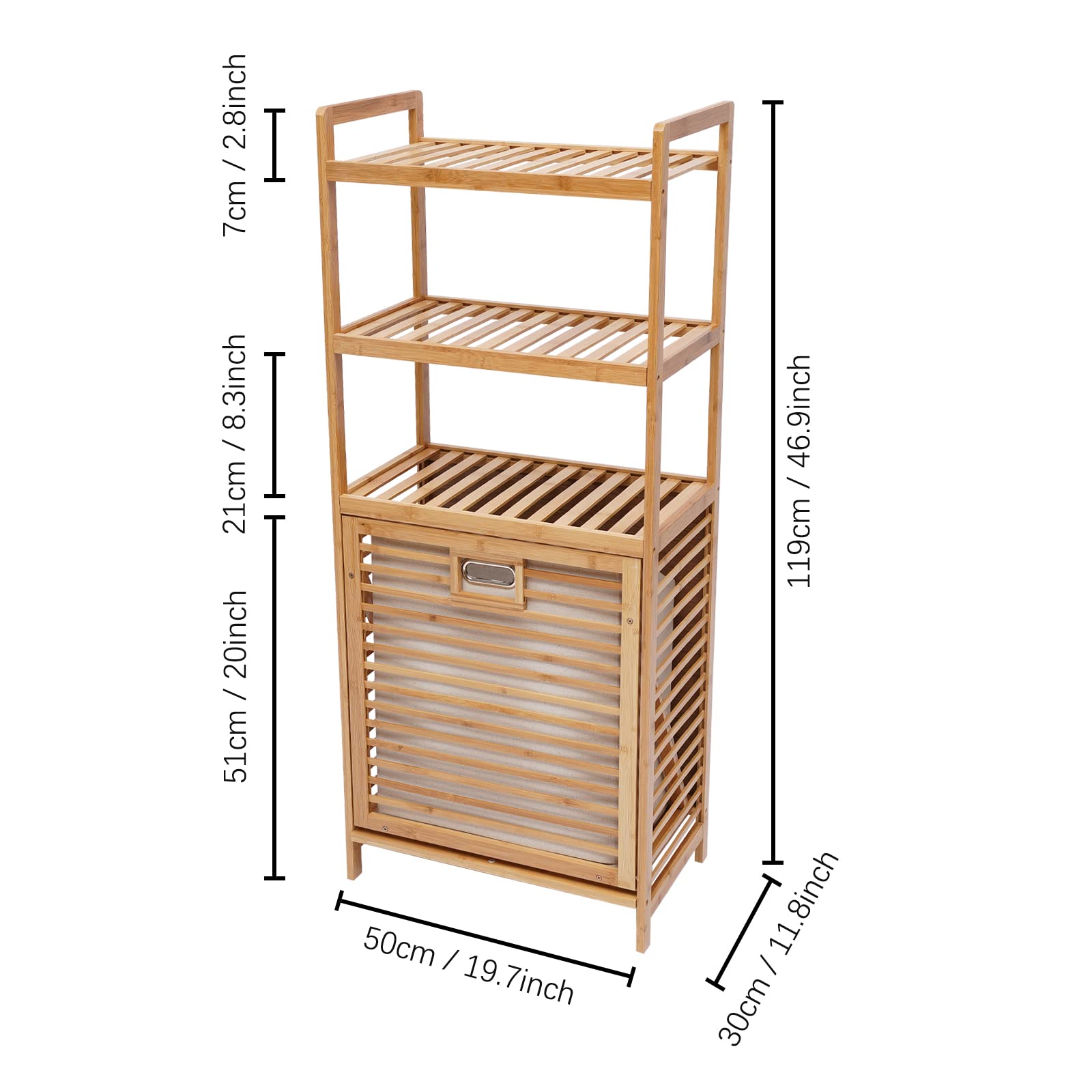 4-Tier Laundry Hamper,Bamboo Laundry Organizerm, Tilt-Out Laundry Linen Hamper Storage Shelf Cabinet with Shelf and Removable Liner, for Bathroom Living Room Bedroom Storage Laundry Shelf