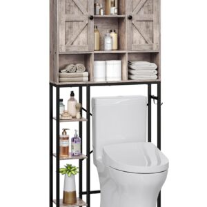 CHOEZON Over The Toilet Storage, Farmhouse Bathroom Storage Cabinet, Over Toilet Shelf with Storage Cabinet, Bathroom Organizer with Hooks, for Bathroom, Restroom, Charcoal Gray and Black TTS01HC