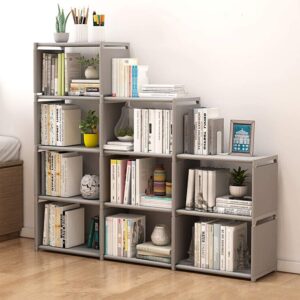 hostarme bookshelf kids 9 cube book shelf organizer bookcase diy for bedroom classroom office (gray), grey