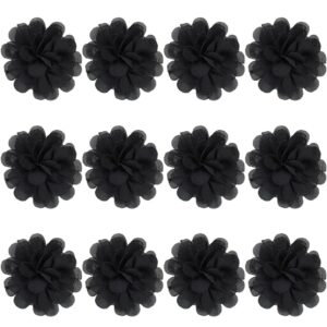 gorgecraft 12pcs 3d chiffon flower black mesh fabric flowers sewing fabric appliques headband embellishments ornament accessories chiffon lace flower for diy craft wedding decor