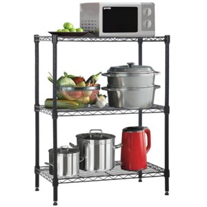 wygmav 3 tier shelf metal wire shelving unit adjustable storage shelves storage rack heavy duty steel standing shelf units for restaurant, garage, kitchen metal shelves with feet leveler, black