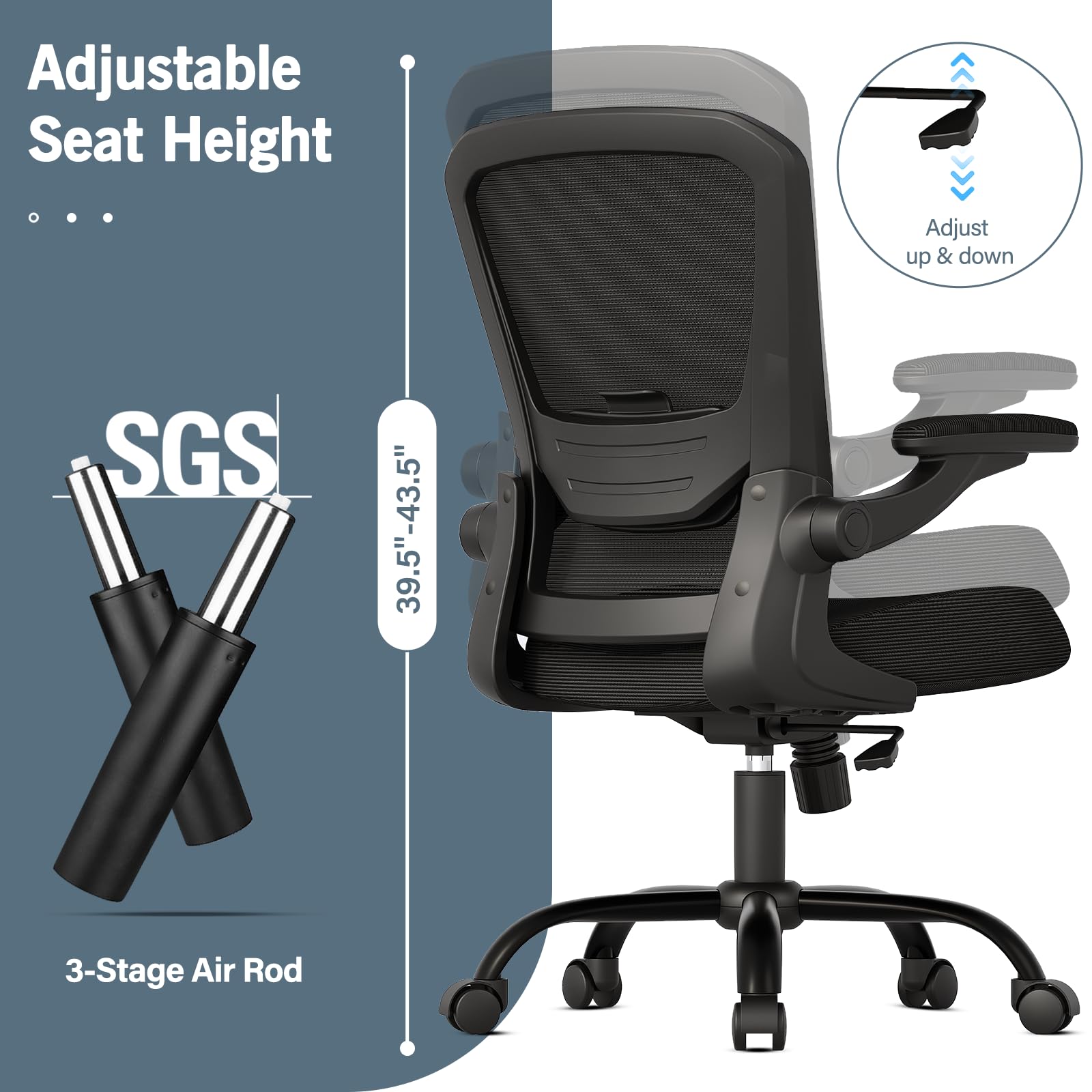 Monomi Ergonomic Office Chair, Home Office Task Chair-Breathable Mesh, Lumbar Support,Flip-up Armrests,Tilt Function and Adjustable Height Back, Swivel Computer Home Office Desk Chair