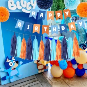 42PCS Navy Light Blue Aqua Orange Blue Dog 1st 2 3 5 Birthday Party Decorations for Boys Girls Balloons Banner Tissue Flower Pom poms Tassel Garland Hanging Backdrop Birthday Nursery Décor