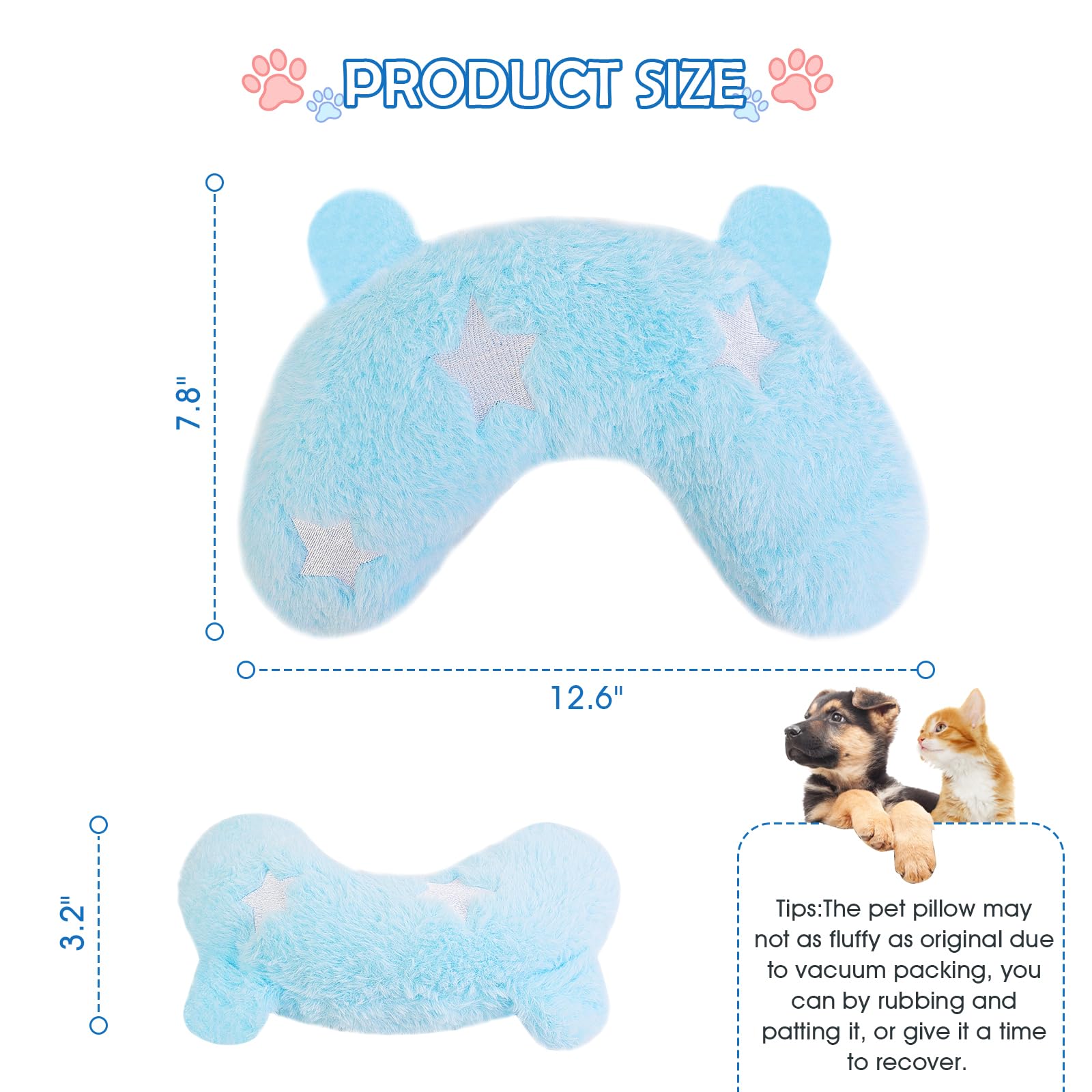 Pet Pillow for Dogs & Cats, Dog Calming Pillow, Dog Neck Pillow U-Shaped Pillow for Dogs & Cat, Soft Fluffy Cat Bed Pillow Pet Calming Toy, Joint Relief Sleeping Improve for Pets(Blue)