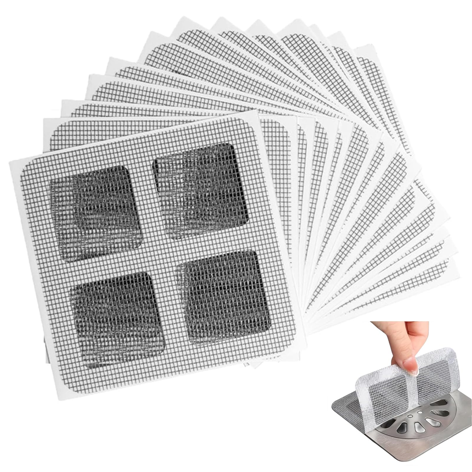 Drain Mesh Cover - Floor Drain Sticker, Disposable Shower Drain Cover Hair Catcher Shower Drain Mesh Stickers, Bathroom, Laundry, Bathtub, Kitchen, Sink, for Human and Pet Hair (30 Pcs)