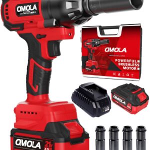 OMOLA Cordless Impact Wrench,1/2 impact gun，700 Ft-lb（950NM） High Torque 3200 RPM,with a 15C 21V 4.0Ah Li-Ion Battery, Fast Charger,Brushless motor，4 Sockets,Electric Impact Wrench for Car Truck RV