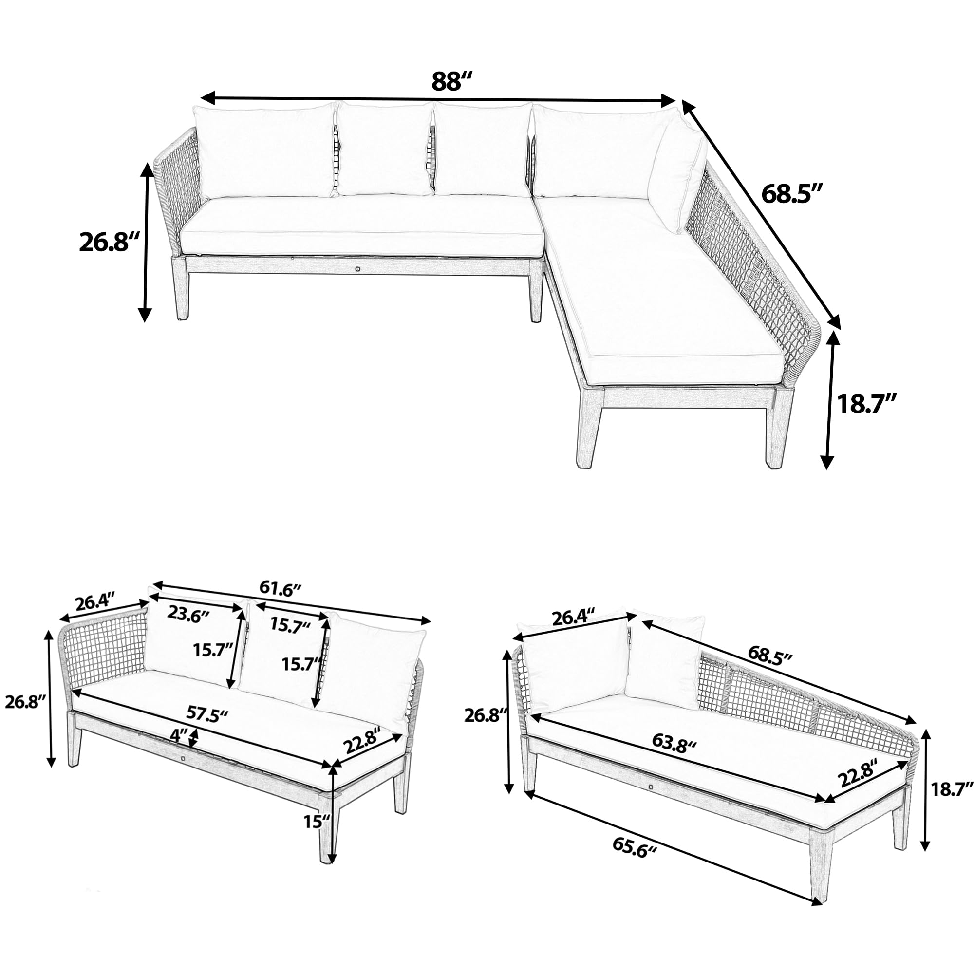 Merax L-Shaped Patio Sofa with Removable Cushions, All-Weather Outdoor Conversation Set with Throw Pillows for Garden, Lawn, Poolside, Grey