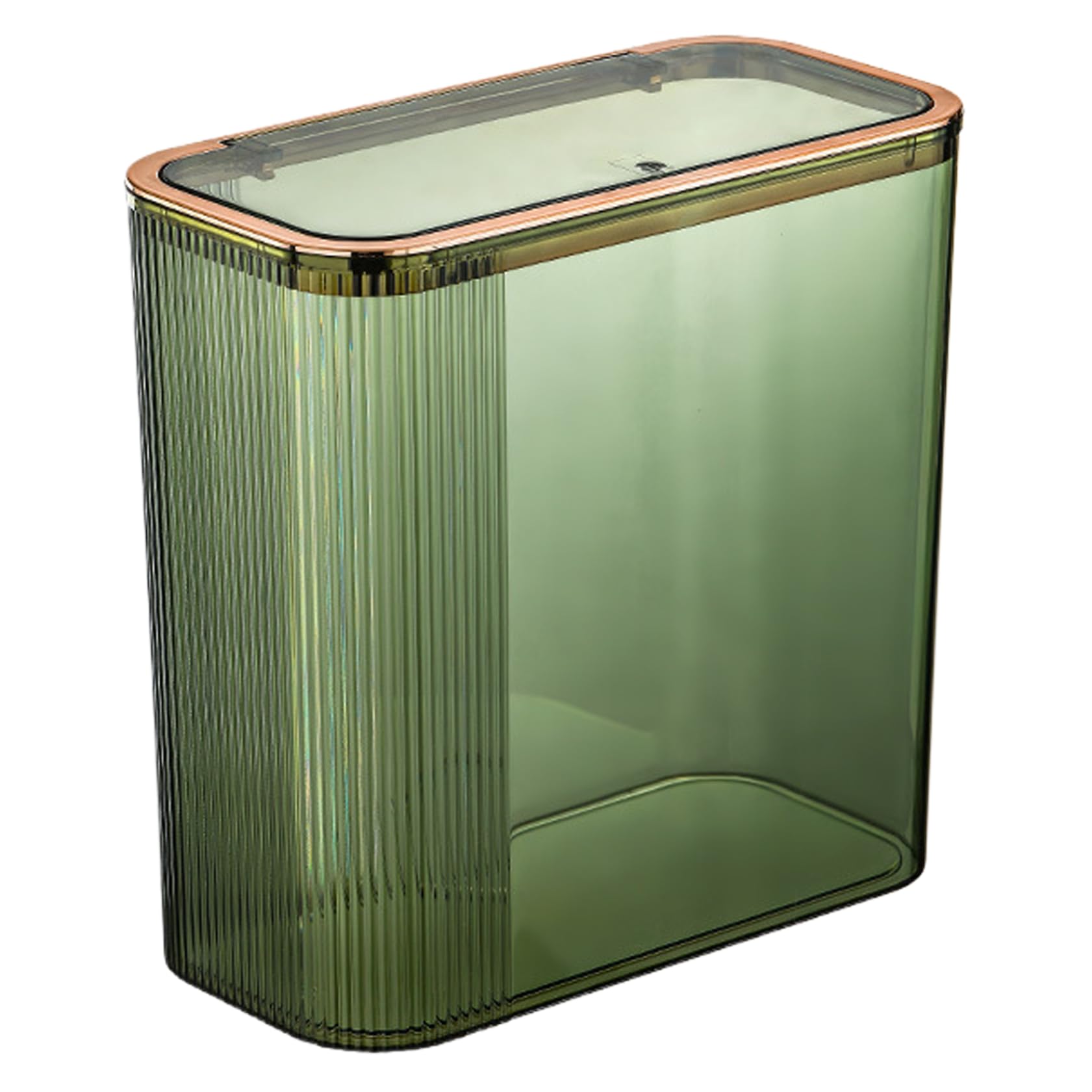 Transparent Trash Can, 12.2x6.1x11.8 inch Green Garbage Can, Bathroom Trash Cans with Lids, Plastic Slim Waste Basket, Space-saving Trash Can