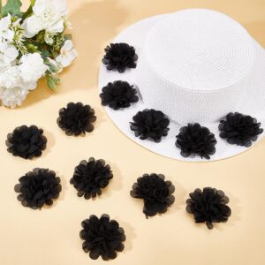 GORGECRAFT 12Pcs 3D Chiffon Flower Black Mesh Fabric Flowers Sewing Fabric Appliques Headband Embellishments Ornament Accessories Chiffon Lace Flower for DIY Craft Wedding Decor