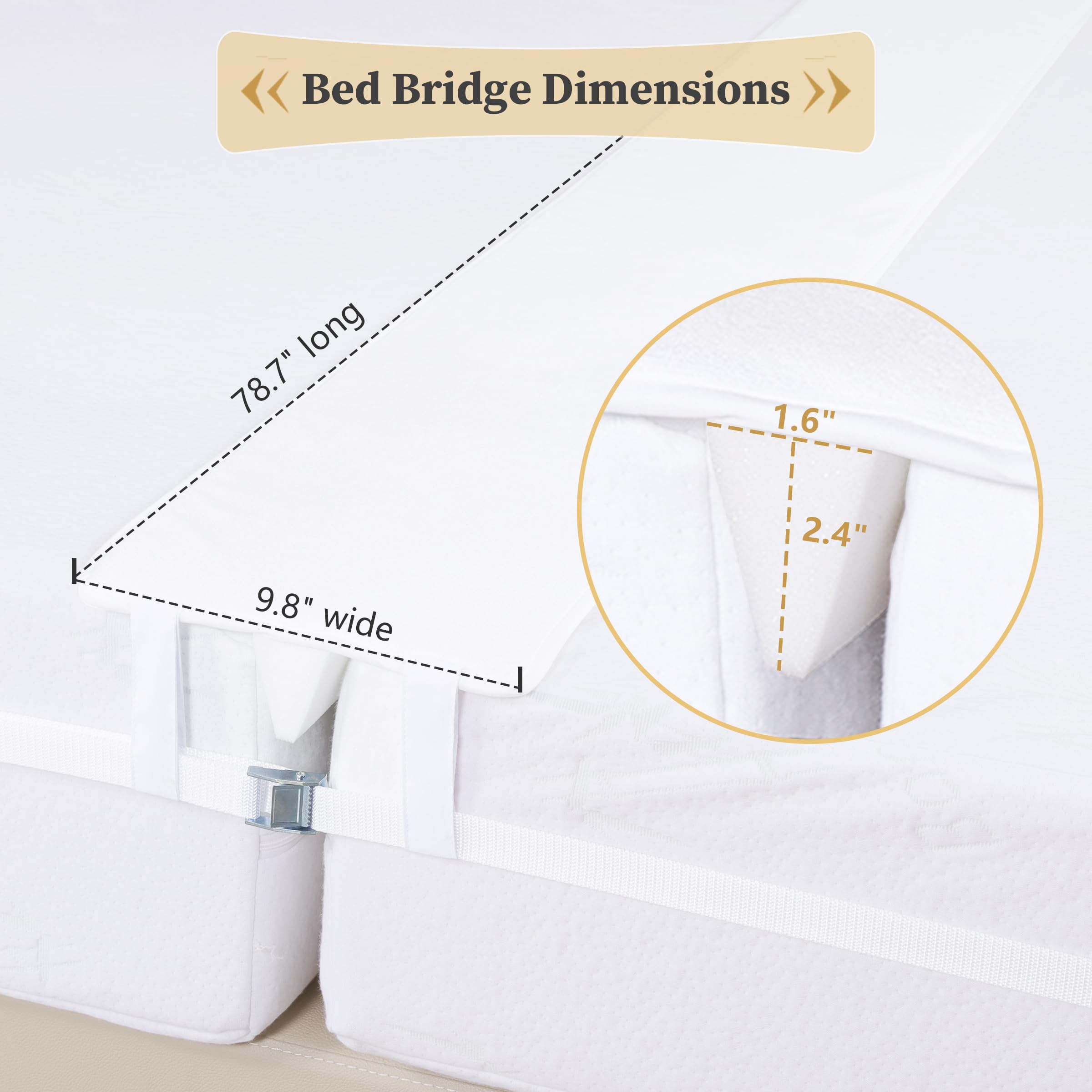 Bed Bridge Twin to King Converter Kit - Cotton Adjustable V-Shape Bed Connector -Extra Wide Bed Gap Filler - Non-Slip Design Mattress Connector - Light Upgrade Easily - Storage Bag Included