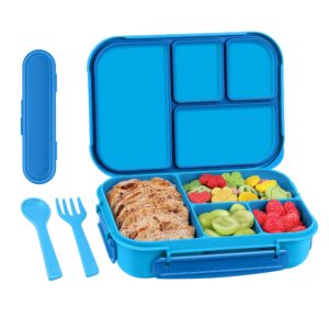 demiue bento box adult lunch box,kids child lunch box-leak-proof bento box with utensil,lunch containers for adults men women with 4 compartments,microwave & dishwasher & freezer safe,bpa free(blue)