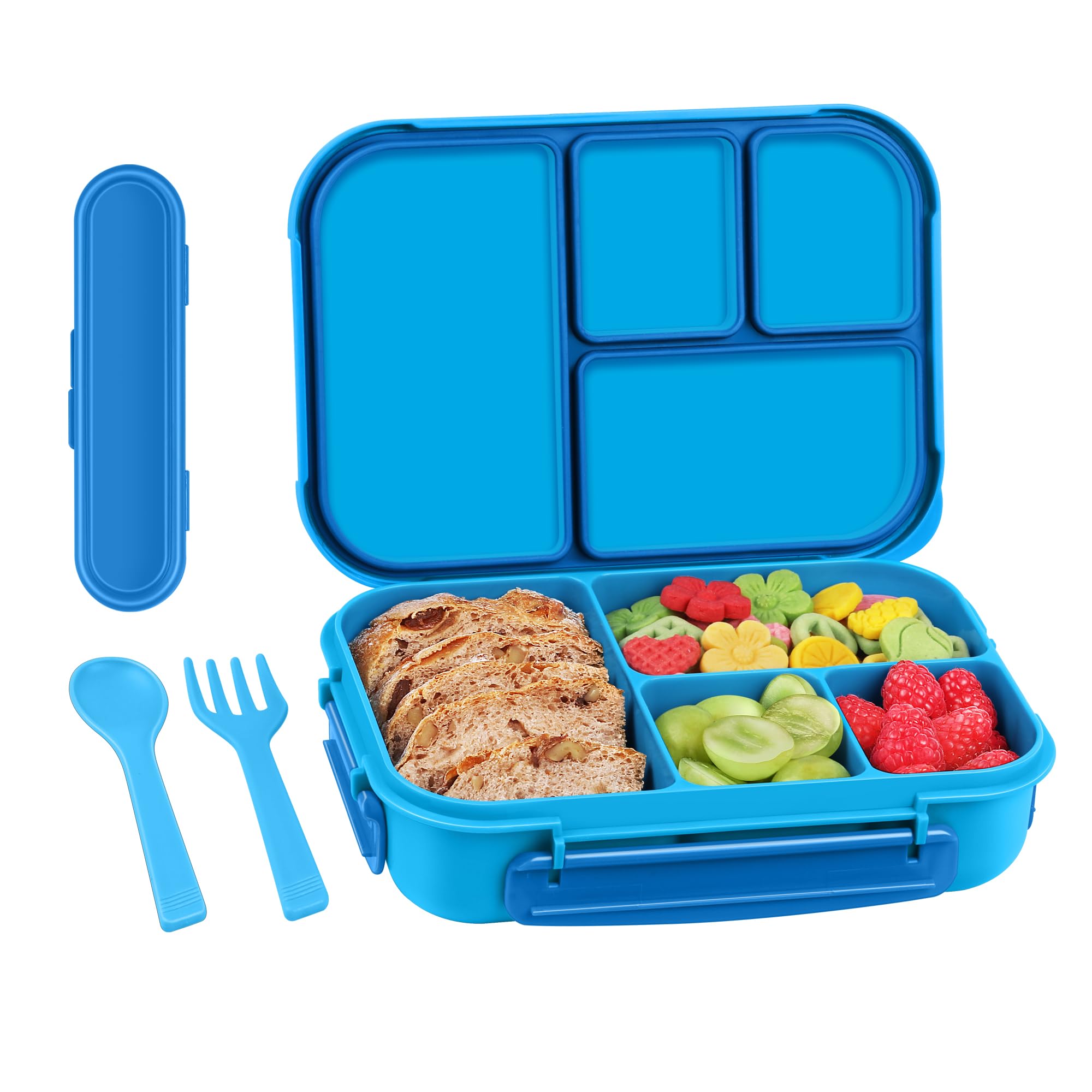 Demiue Bento Box Adult Lunch Box,Kids Child Lunch Box-Leak-Proof Bento Box with Utensil,Lunch Containers for Adults Men Women with 4 Compartments,Microwave & Dishwasher & Freezer Safe,BPA Free(Blue)