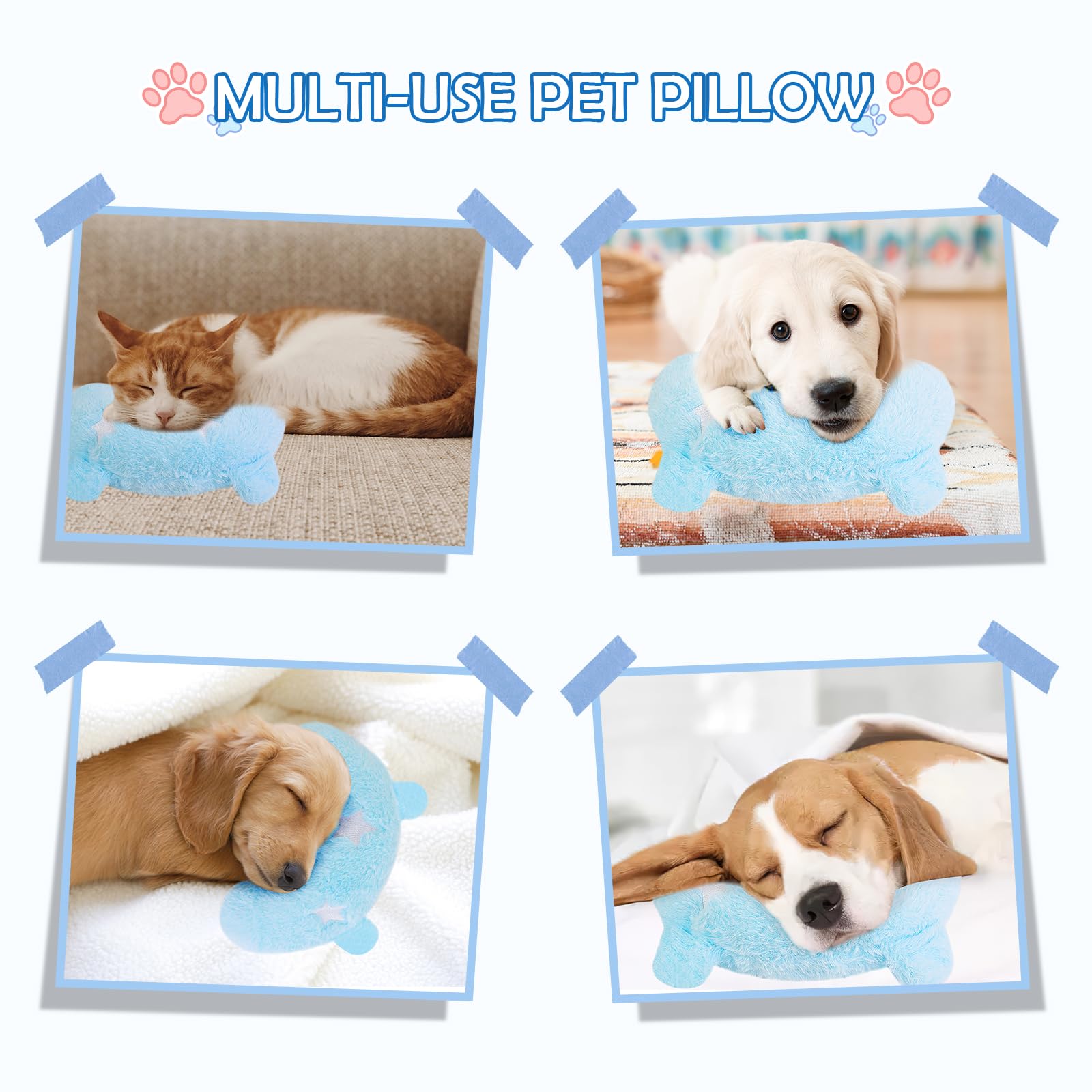 Pet Pillow for Dogs & Cats, Dog Calming Pillow, Dog Neck Pillow U-Shaped Pillow for Dogs & Cat, Soft Fluffy Cat Bed Pillow Pet Calming Toy, Joint Relief Sleeping Improve for Pets(Blue)