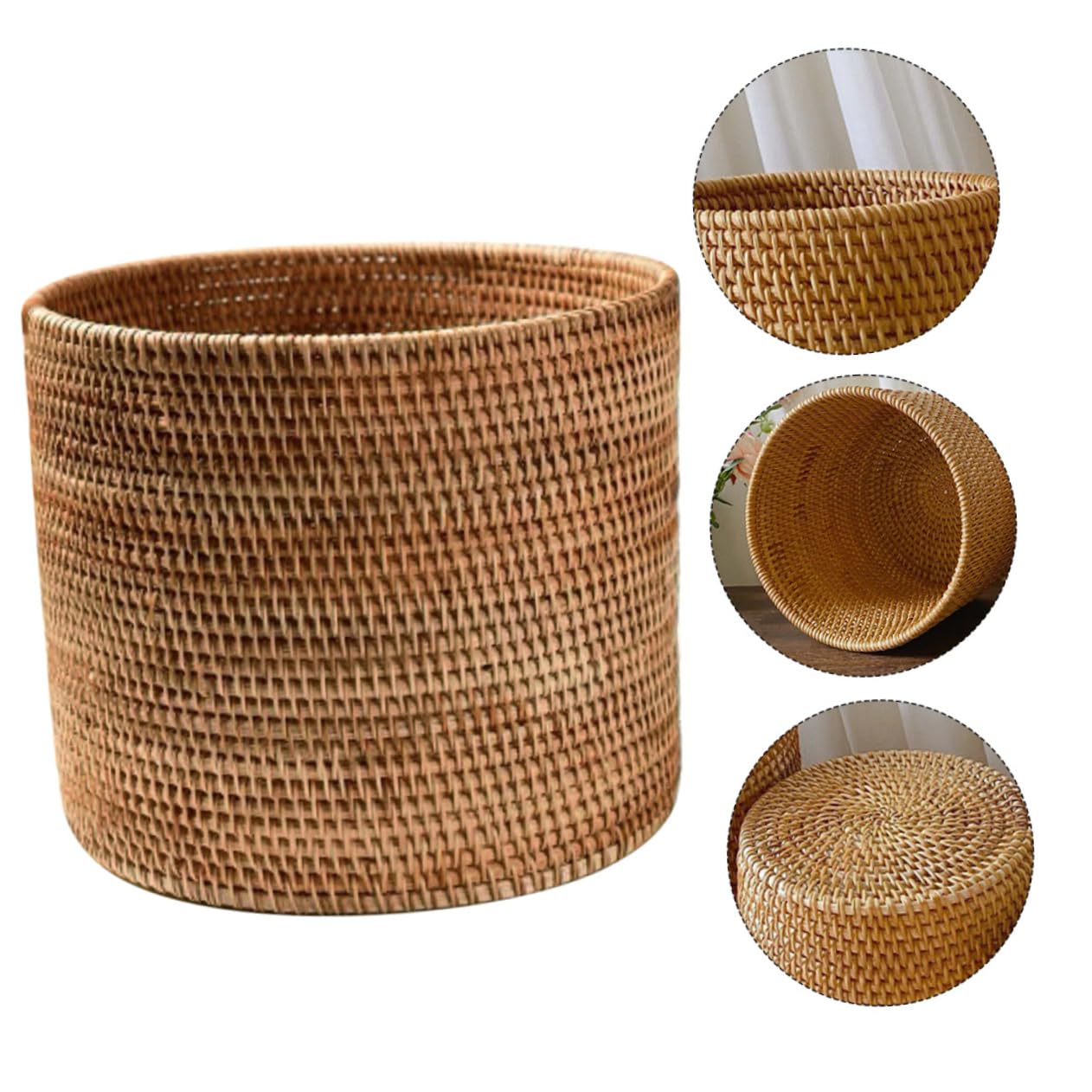 Rattan basket Garbage Can Woven Laundry Basket Wicker Waste Bin Collapsible Laundry Baskets Small Trash Can Pencil Pot Rubbish Bin Baby Basket Rattan Vase Roll Stand Autumn Vines Office Desktop ( Colo