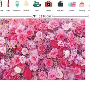 Pink Flower Wall Backdrop Rose Floral Photography Background for Girls Bridal Shower Wedding Party Banner Decorations Women Birthday Party Supplies Photo Props (7x5FT)