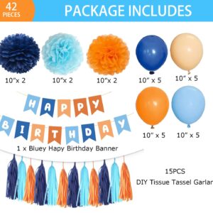 42PCS Navy Light Blue Aqua Orange Blue Dog 1st 2 3 5 Birthday Party Decorations for Boys Girls Balloons Banner Tissue Flower Pom poms Tassel Garland Hanging Backdrop Birthday Nursery Décor