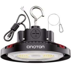 cinoton ufo led high bay light, 160w/120w/80w switchable, ac100-277v led shop lights with us plug, 24000lm dimmable 0-10v commercial bay lighting for garage workshop 5000k daylight-ul listed, 1 pack