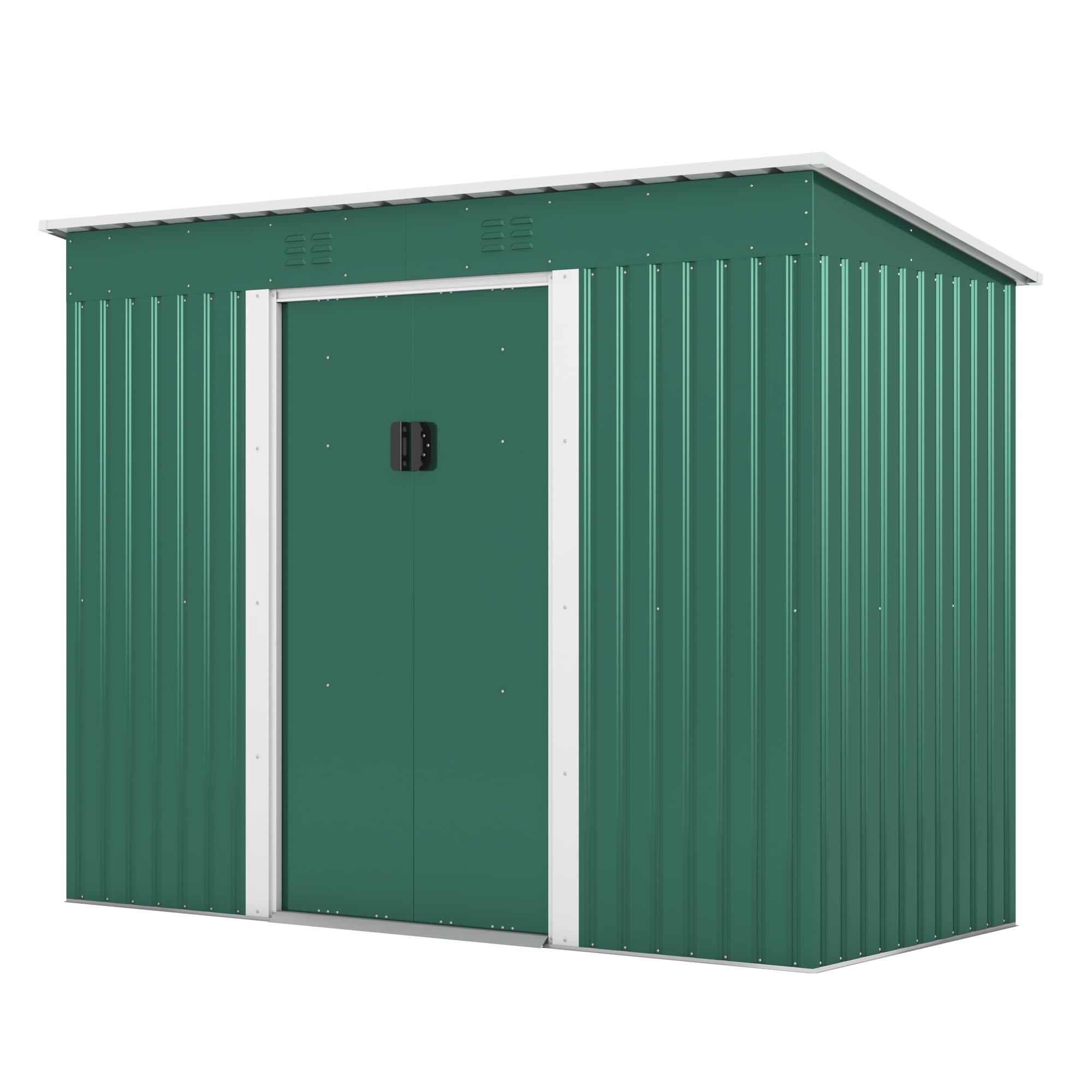 Generic 4.2 x 9.1 Ft Outdoor Storage Shed, Metal Tool Shed with Lockable Doors Vents, Utility Garden Shed for Patio Lawn Backyard (Green)