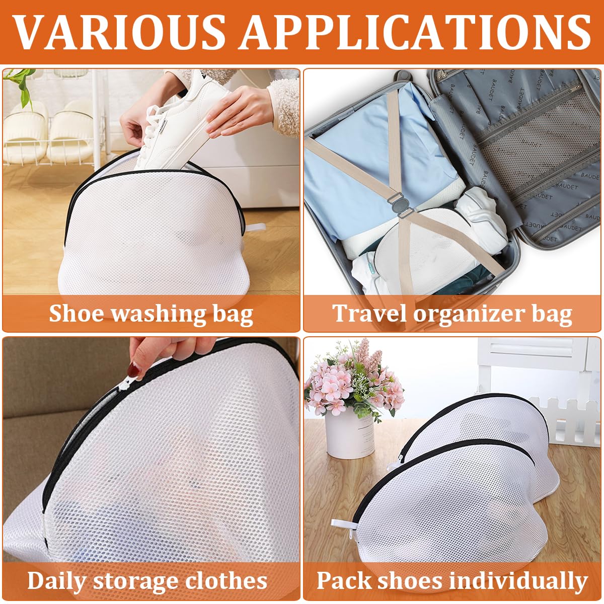 2 Pcs Shoe Washing Machine Bag, Honeycomb Mesh Laundry Bags, Bra Laundry Bags for Washing Machine, Shoe Laundry Bag with Zipper, Laundry Mesh Wash Bags for Bras Socks Sneakers Delicates