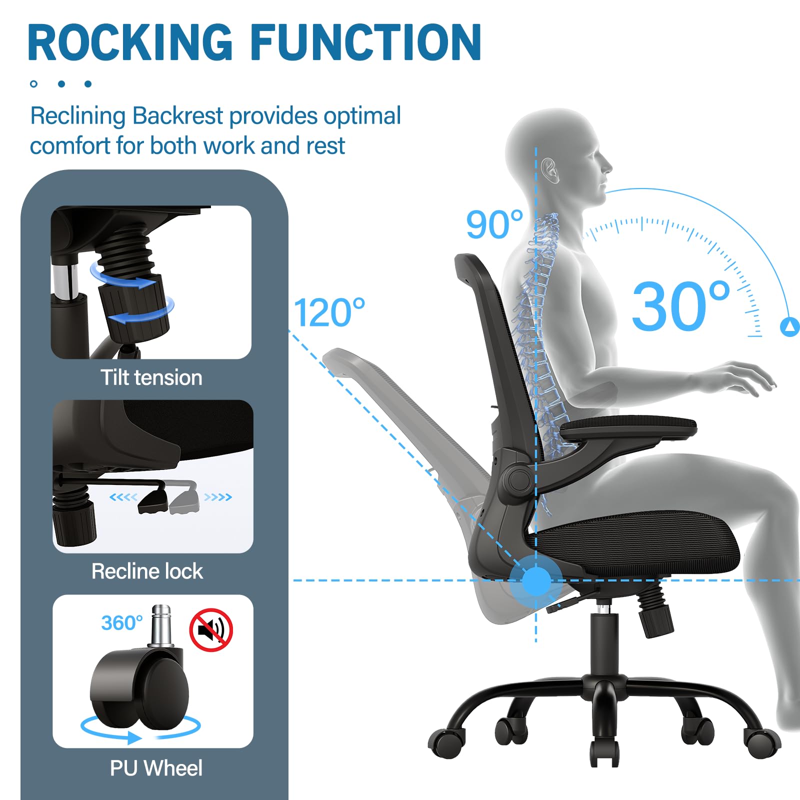 Monomi Ergonomic Office Chair, Home Office Task Chair-Breathable Mesh, Lumbar Support,Flip-up Armrests,Tilt Function and Adjustable Height Back, Swivel Computer Home Office Desk Chair