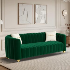 iqiaite luxury velvet sofa comfy 3 seat couch loveseat sofa,mid century modern tufted couch for living room 83" emerald green love seat sofa with gold legs 2 pillows for office furniture