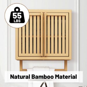 BAOMKONG Bamboo Medicine Cabinet Bathroom Cabinet Wall Mounted with Towels Bar Over The Toilet Storage Cabinet with 2 Door Sturdy Bathroom Wall Cabinet for Bathroom Laundry Room Kitchen, #02 Natural