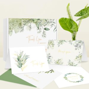 24 Pack Gold Foil Greenery Thank You Cards with Self-adhesive Envelopes, 4"x6" Boxed Watercolor Thank You Note Cards for Bridal Shower, Wedding or Baby Shower, 24 Unique Designs