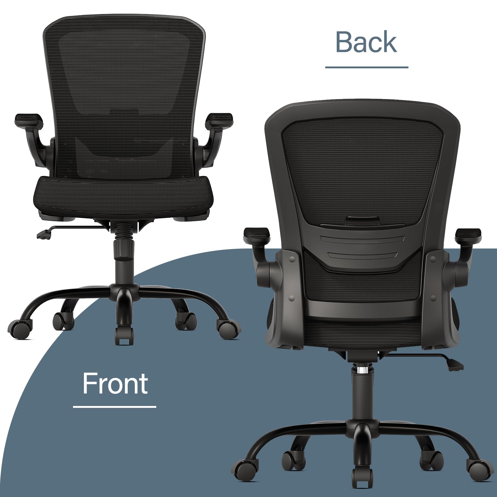 Monomi Ergonomic Office Chair, Home Office Task Chair-Breathable Mesh, Lumbar Support,Flip-up Armrests,Tilt Function and Adjustable Height Back, Swivel Computer Home Office Desk Chair