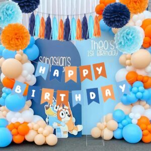 42PCS Navy Light Blue Aqua Orange Blue Dog 1st 2 3 5 Birthday Party Decorations for Boys Girls Balloons Banner Tissue Flower Pom poms Tassel Garland Hanging Backdrop Birthday Nursery Décor