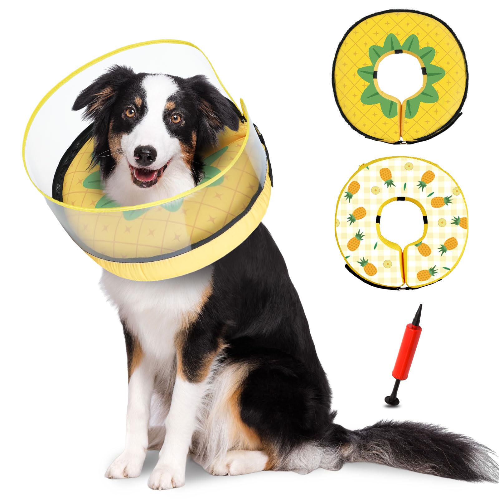 ipetstation Inflatable Dog Cone,Adjustable Comfy Alternative to Dog Donut Collar after Surgery, Dog Cone Collar for Small Medium Large Dogs with Removable Cover,Dual-Sided Pattern,Waterproof Fabric(L)