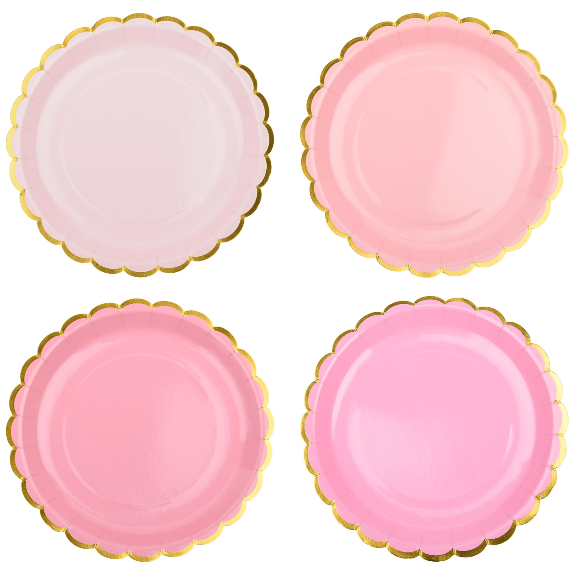 AimFun Pink Scalloped Party Plates Gold Foil Border Paper Plates Disposable 9inch Gradient Pink Plates for Pink Bow Birthday Coquette Bridal Baby Shower Party Supplies (24, Pink)