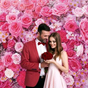 Pink Flower Wall Backdrop Rose Floral Photography Background for Girls Bridal Shower Wedding Party Banner Decorations Women Birthday Party Supplies Photo Props (7x5FT)