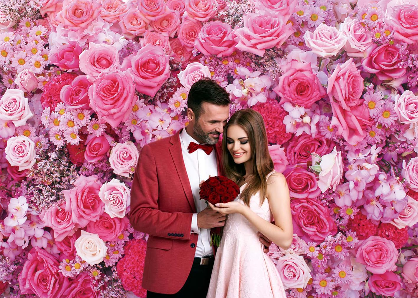 Pink Flower Wall Backdrop Rose Floral Photography Background for Girls Bridal Shower Wedding Party Banner Decorations Women Birthday Party Supplies Photo Props (7x5FT)