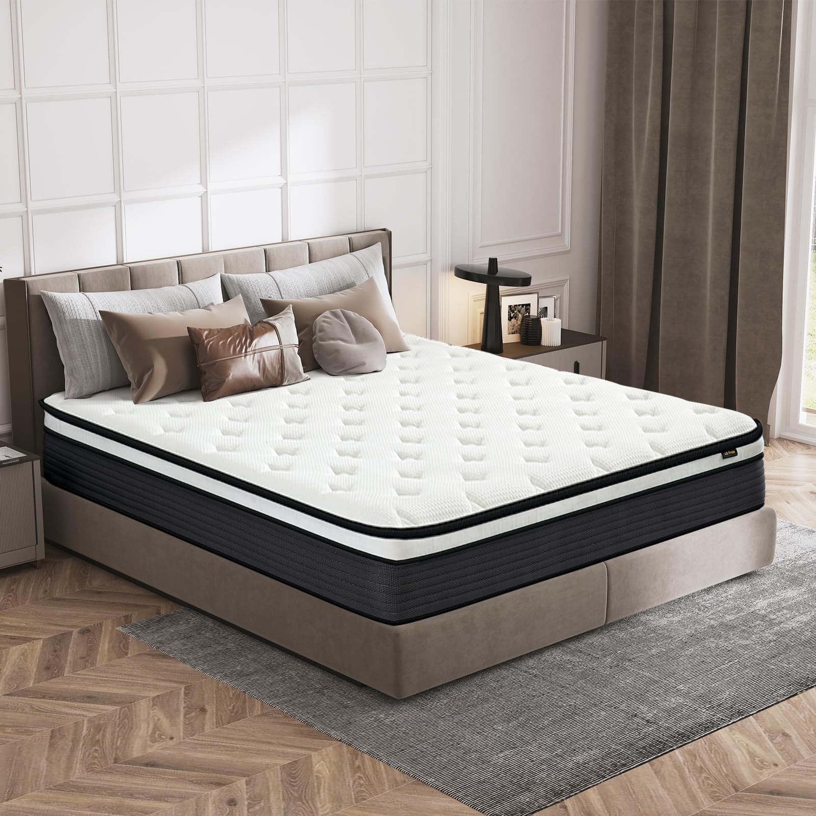 VKJ Queen Size Mattress 10 Inch,Medium Firm,Updrade Hybrid Memory Foam Mattress in a Box,Colchones Queen Size Bed,Individually Pocketed Springs for Support and Pressure Relief