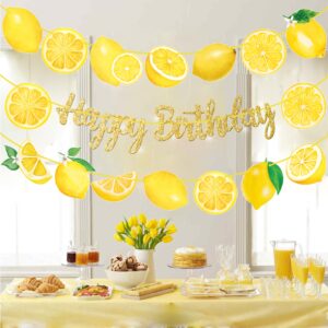 Lemon Happy Birthday Banners Glitter Gold Lemongrass Birthday Party Decorations Yellow Lemon Lemonade Party Decorations for Summer Fruit Birthday Party Lemon Theme Bridal Shower Supplies