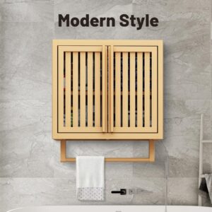 BAOMKONG Bamboo Medicine Cabinet Bathroom Cabinet Wall Mounted with Towels Bar Over The Toilet Storage Cabinet with 2 Door Sturdy Bathroom Wall Cabinet for Bathroom Laundry Room Kitchen, #02 Natural