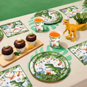 96Pcs Dinosaur Birthday Party Supplies -24 Guest Dino Plates Cups and Napkins For Boys Kids three rex Birthday decorations Baby Shower