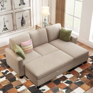 loihb 81"" reversible sectional couch with storage chaise l-shaped sofa for apartment sectional set,sectional sofa,nailhead textured linen fabric 3 pieces sofa set,warm grey, gs001066aae