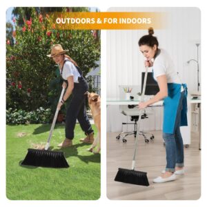 Upgrade Large Broom and Dustpan, Broom and Dustpan Set, Heavy Duty Dust Pan with 55" Long Handle Upright Dustpan Broom Set, Broom for Indoor Outdoor Garage Kitchen Room Office Lobby Use (Black)