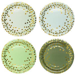 aimfun sage green party plates gold foil polka dots gradient green dessert paper plates disposable 7inch birthday cake plates for bridal baby shower tini bit older party supplies (24, sage green)