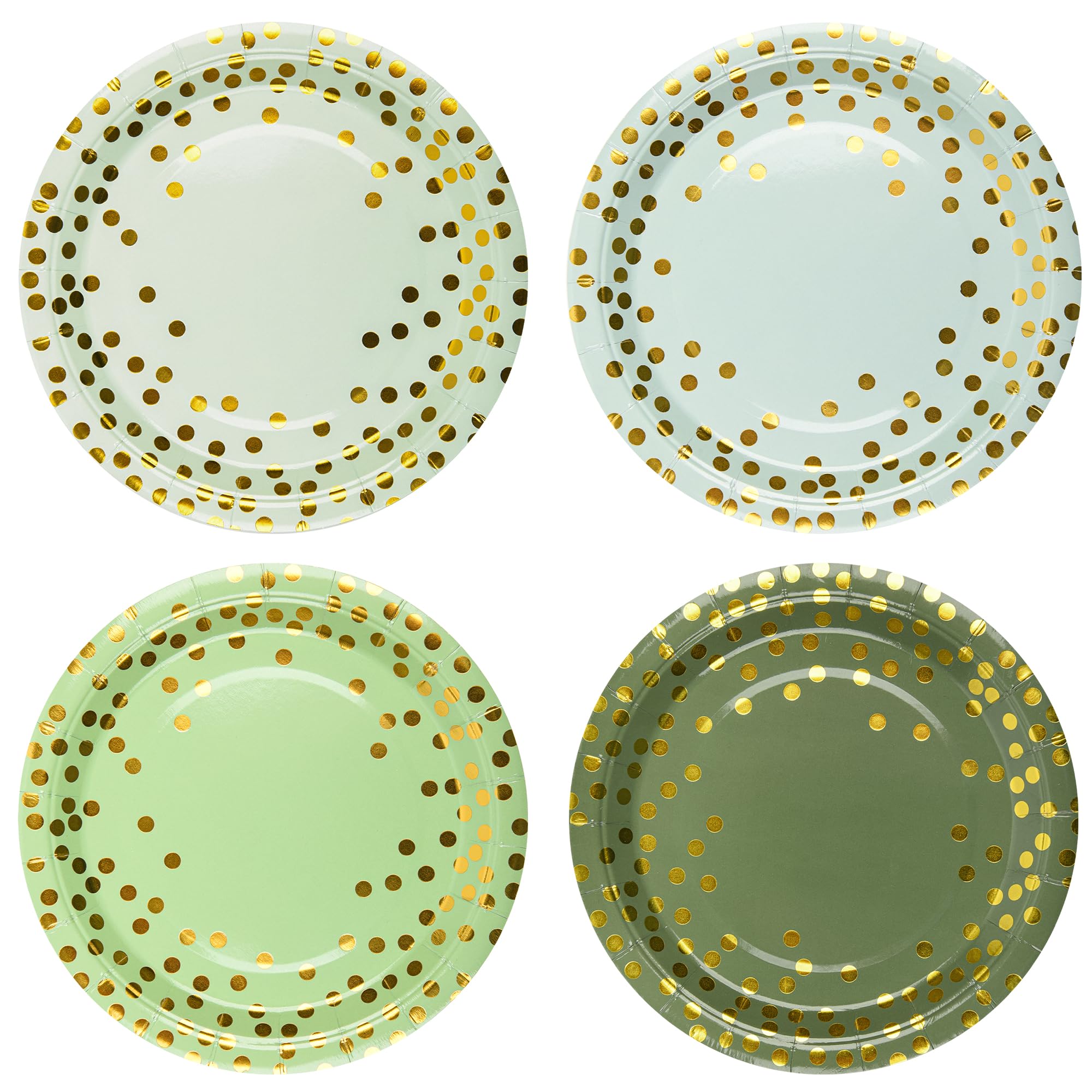 AimFun Sage Green Party Plates Gold Foil Polka Dots Gradient Green Dessert Paper Plates Disposable 7inch Birthday Cake Plates for Bridal Baby Shower Tini Bit Older Party Supplies (24, Sage Green)