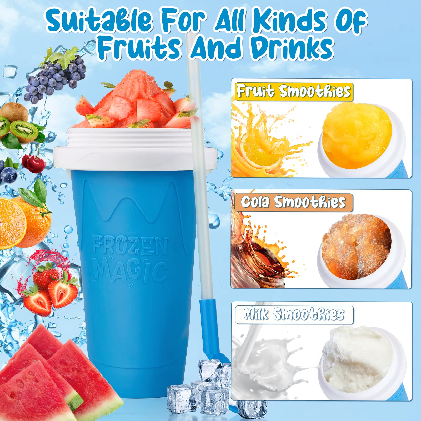 Slushie Maker Cup,Frozen Magic Squeeze Cup Slush Cup DIY Slushy Cup Smoothies Double Layers, Homemade Slushies Machine w/Straw and Spoon, Ice Cream Maker Cool Stuff Gifts for Friends & family