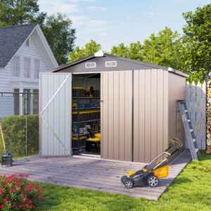 jolydale 8.5 x 5.6ft outdoor storage shed with base, outdoor tool storage shed, outside lawn mower storage, garden metal shed for bike,sheds & outdoor storage with lockable door for backyard