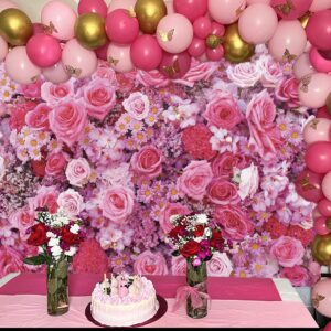 Pink Flower Wall Backdrop Rose Floral Photography Background for Girls Bridal Shower Wedding Party Banner Decorations Women Birthday Party Supplies Photo Props (7x5FT)